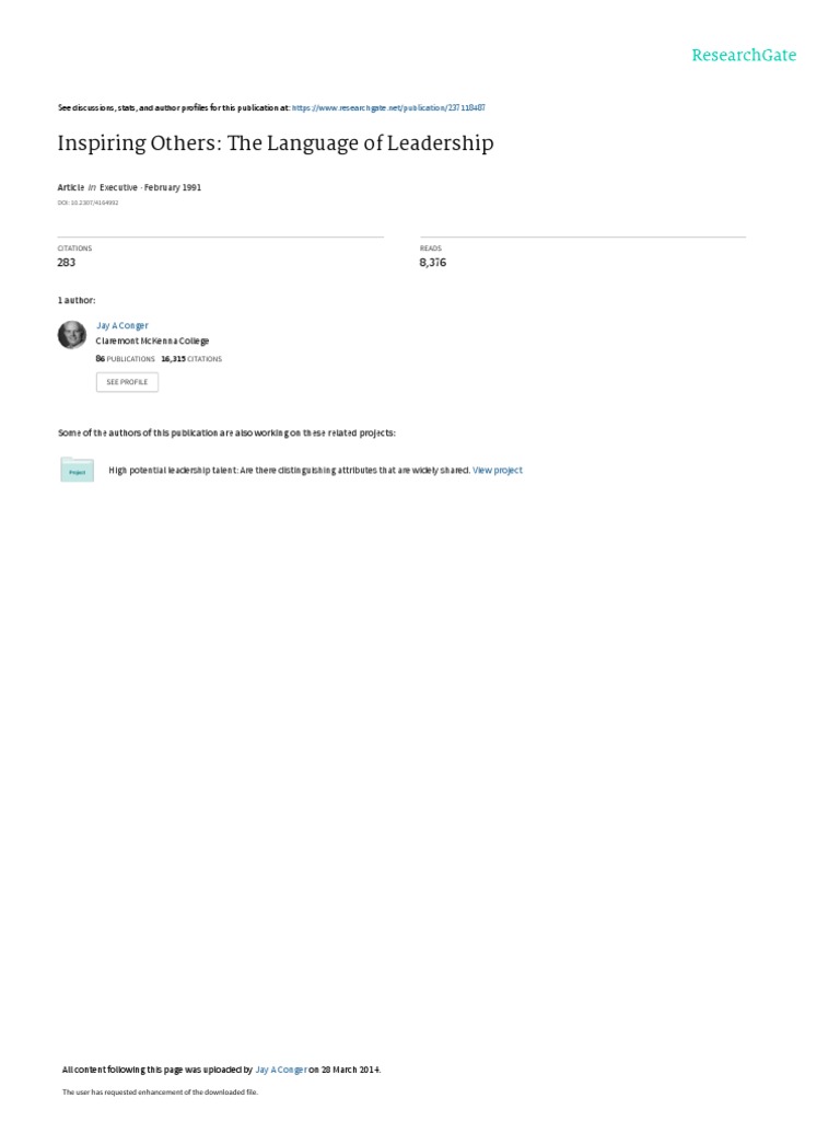 Inspiring Others: The Language of Leadership: Executive February 1991 ...