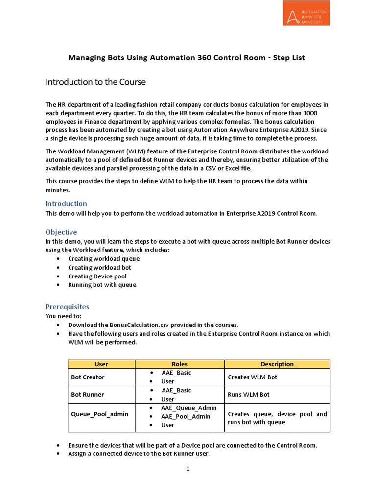 Introduction To The Course: Managing Bots Using Automation 360 Control ...