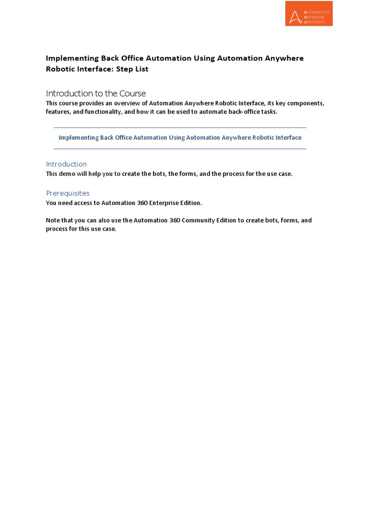 Introduction To The Course: Implementing Back Office Automation Using ...