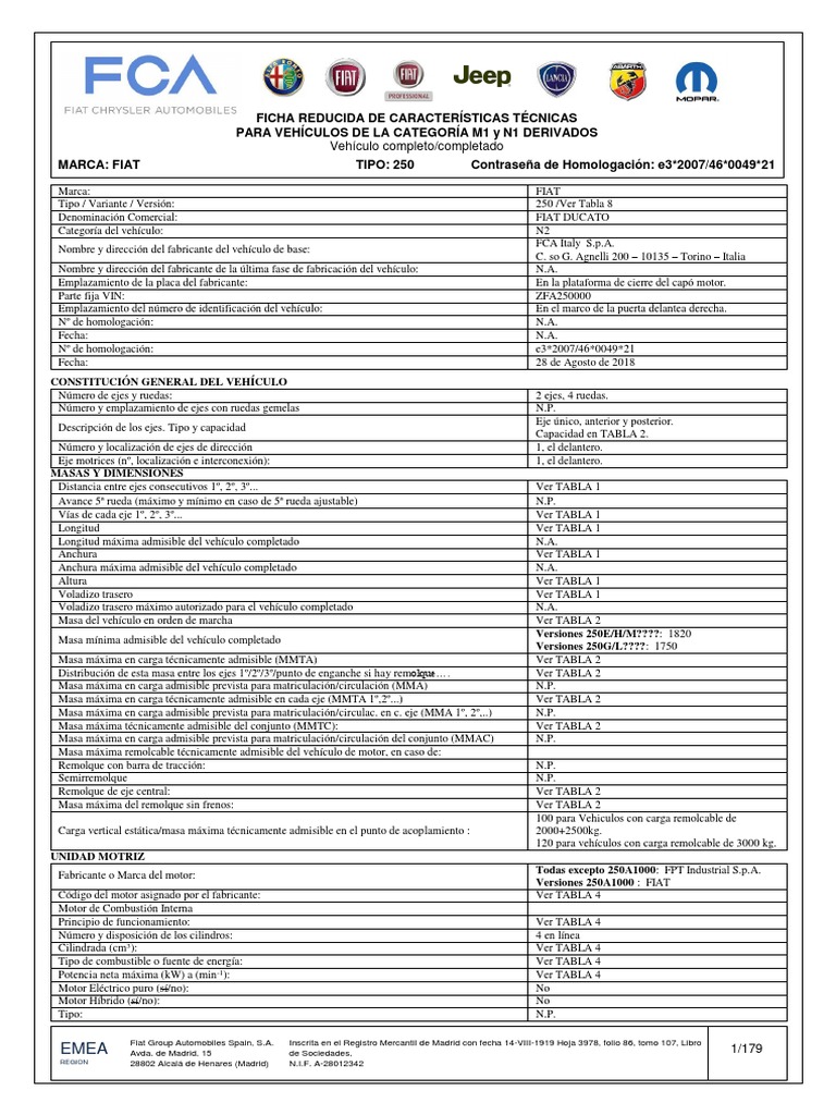 Ficha Reducida de Características Técnicas para Vehículos de La ...