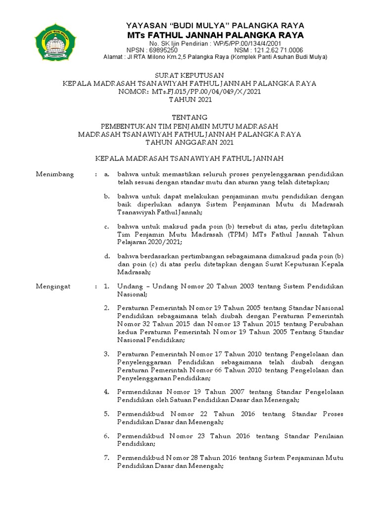 SK Tim Pengembang Madrasah (TPM) | PDF