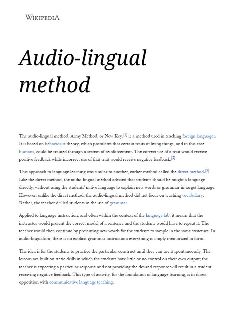 Audio-Lingual Method - Wikipedia | PDF | Linguistics | Applied Linguistics