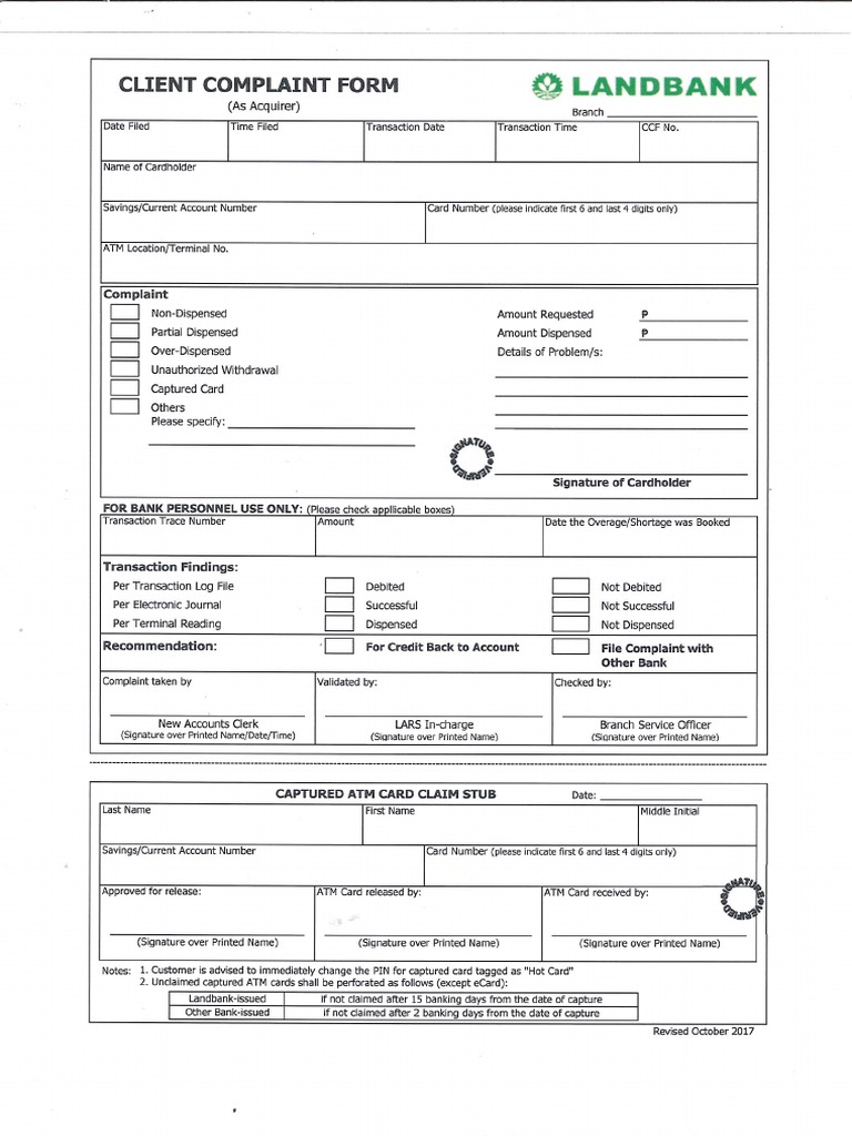 Client Complaint Form - As Acquirer | PDF