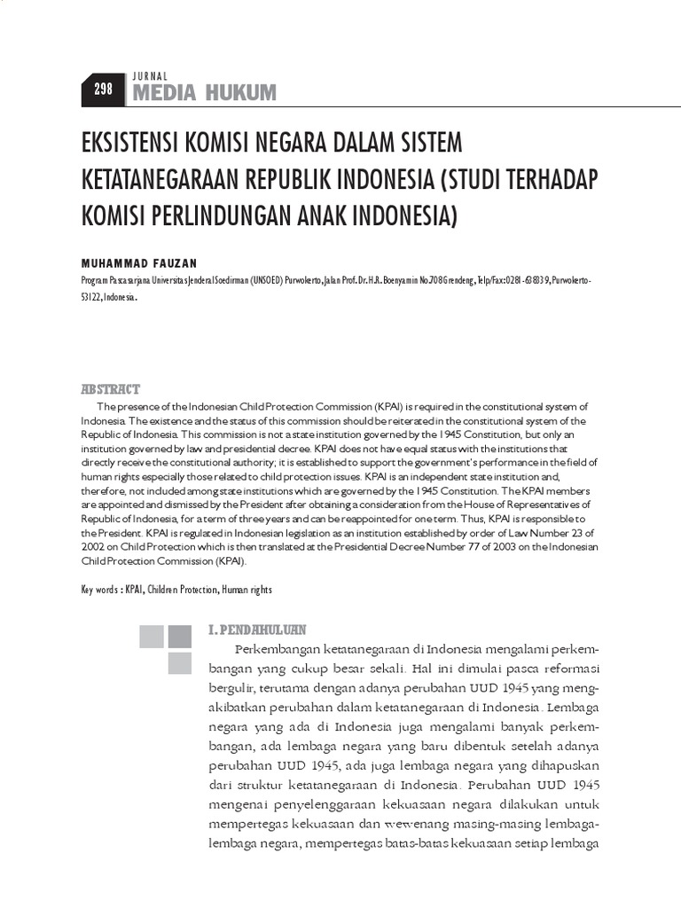 Eksistensi Komisi Negara Dalam Sistem Ketatanegaraan Republik Indonesia ...