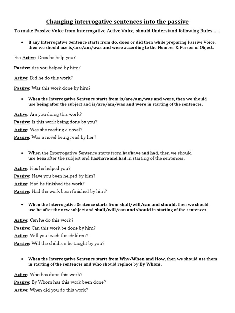 Changing Interrogative Sentences Into The Passive | PDF