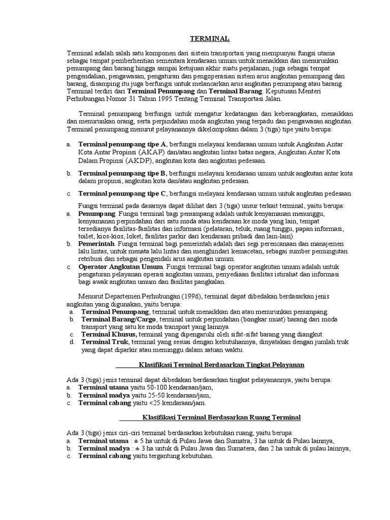 Klasifikasi dan Fungsi Terminal Transportasi | PDF