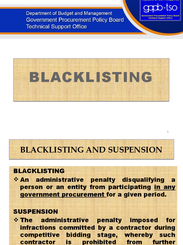 08 Blacklisting and Termination GPPB.09162016 | PDF | Procurement | Breach Of Contract