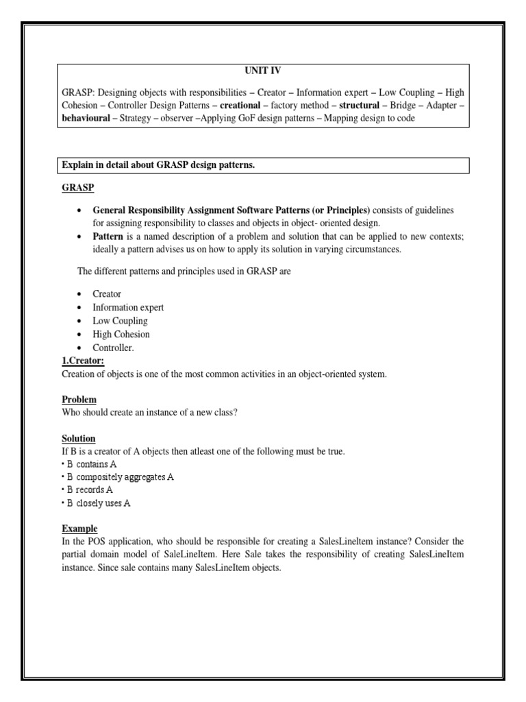 GRASP Design Patterns and GoF Design Patterns Explained | PDF | Class ...