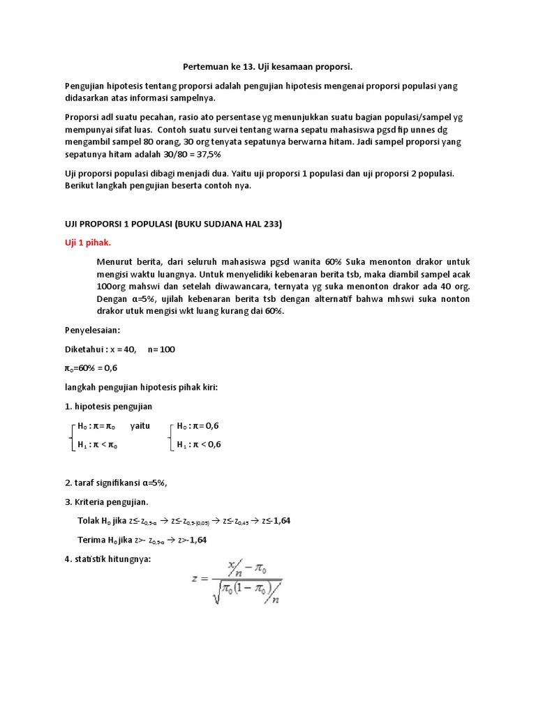Pertemuan Ke 13 Uji Proporsi | PDF