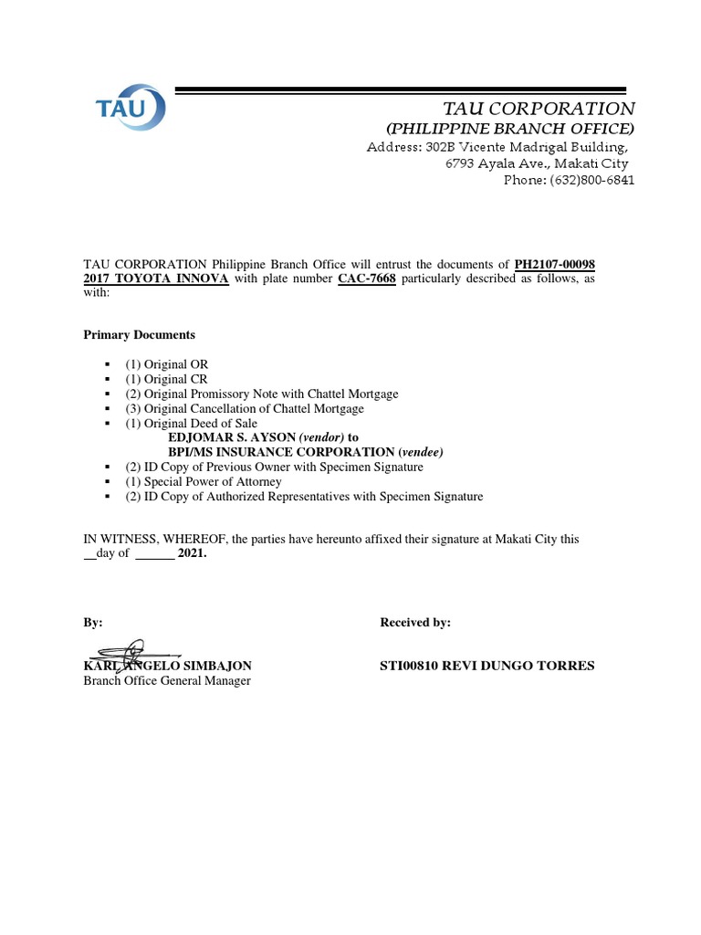 Tau Corporation: (Philippine Branch Office) | PDF | Law