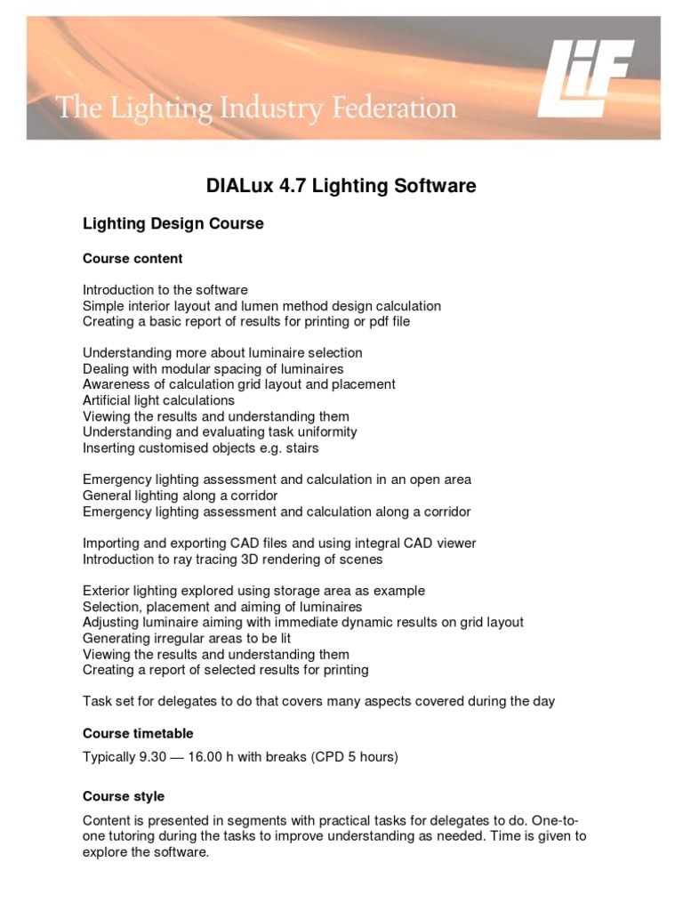 DIALux 4.7 Lighting Design Course | PDF