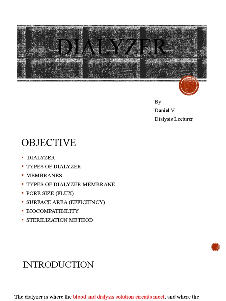 Dialyzer: by Daniel V Dialysis Lecturer | PDF | Hemodialysis | Dialysis