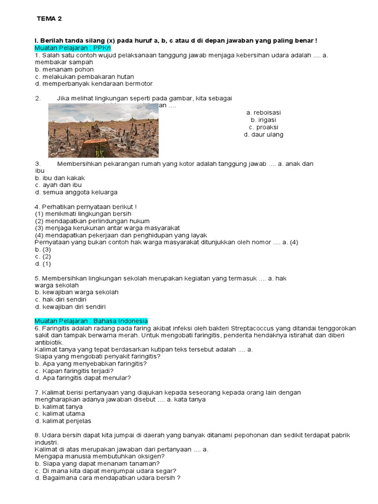 Soal PTS Tema 2 Kelas 5 Semester 1 K13 Tahun 2019-2020 | PDF