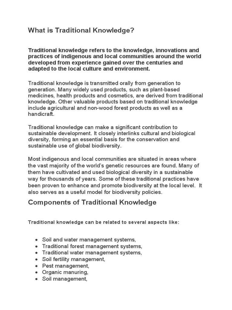 Traditional Knowledge | PDF | Agriculture | Biodiversity