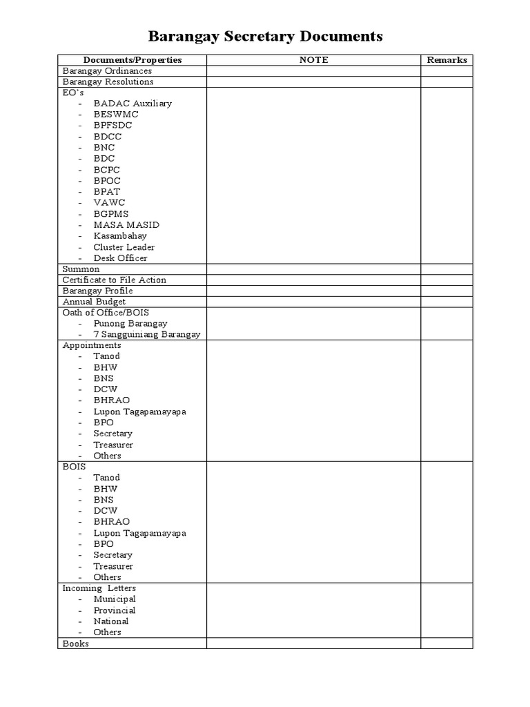 Barangay Secretary Document Guide | PDF