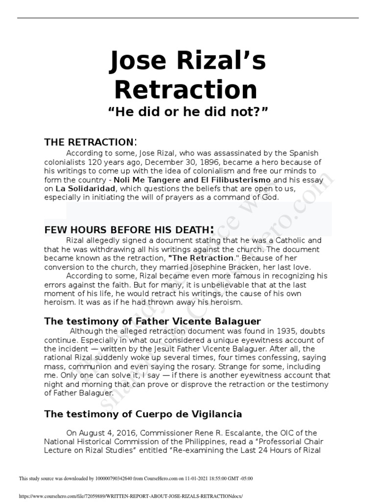 Written Report About Jose Rizal S Retraction | PDF | Freemasonry