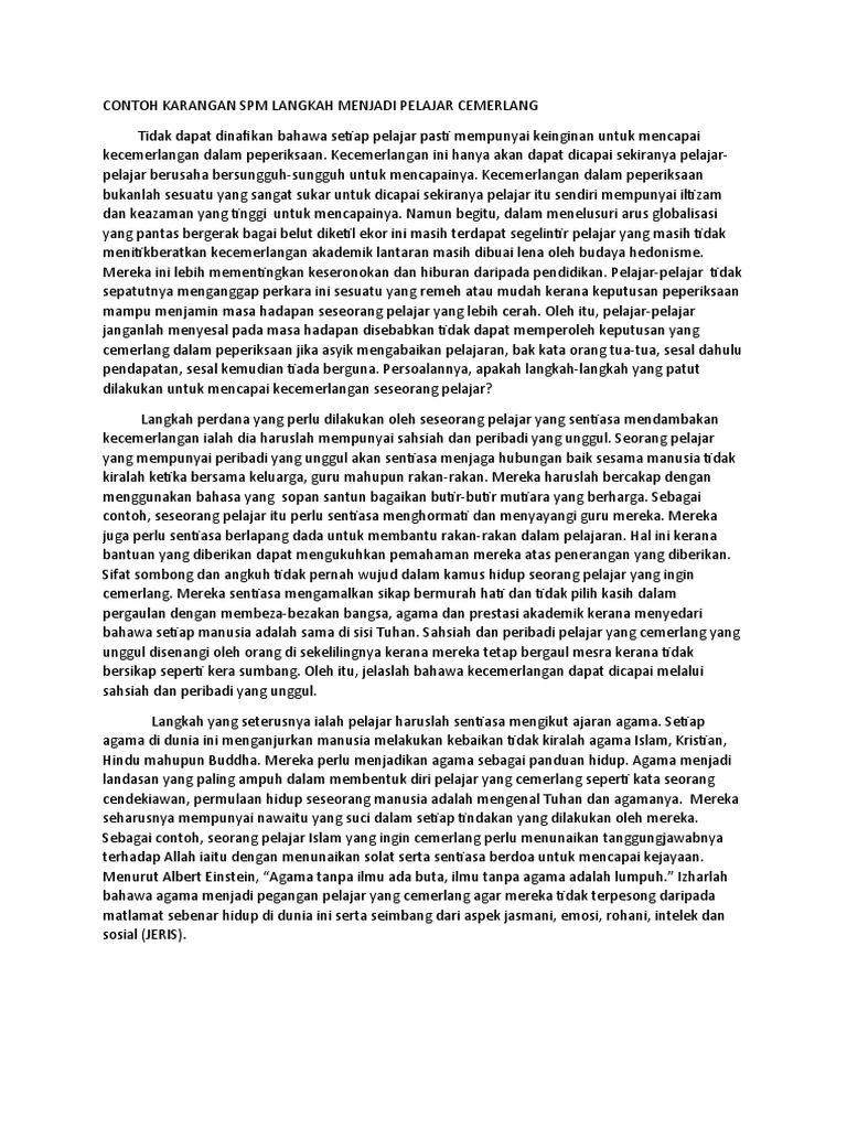 Contoh Karangan SPM Langkah Menjadi Pelajar Cemerlang | PDF