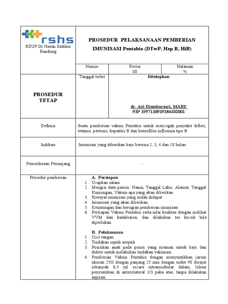 Prosedur Imunisasi Vaksin Pentabio | PDF