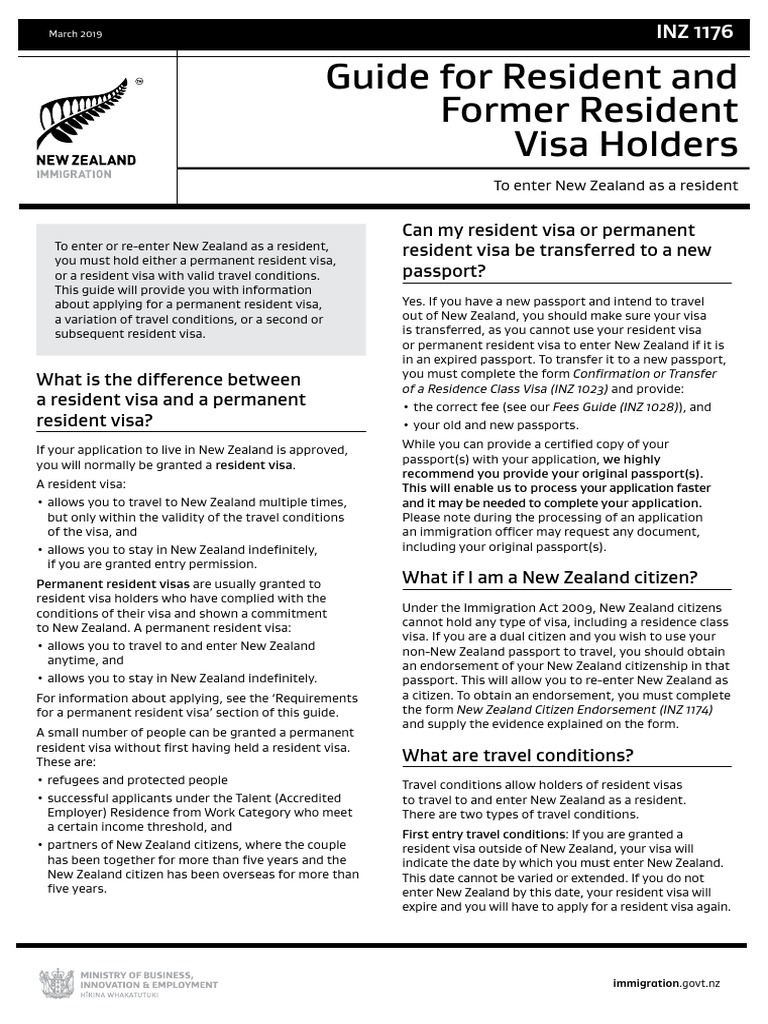 INZ 1176 Resident Visa Guide | PDF