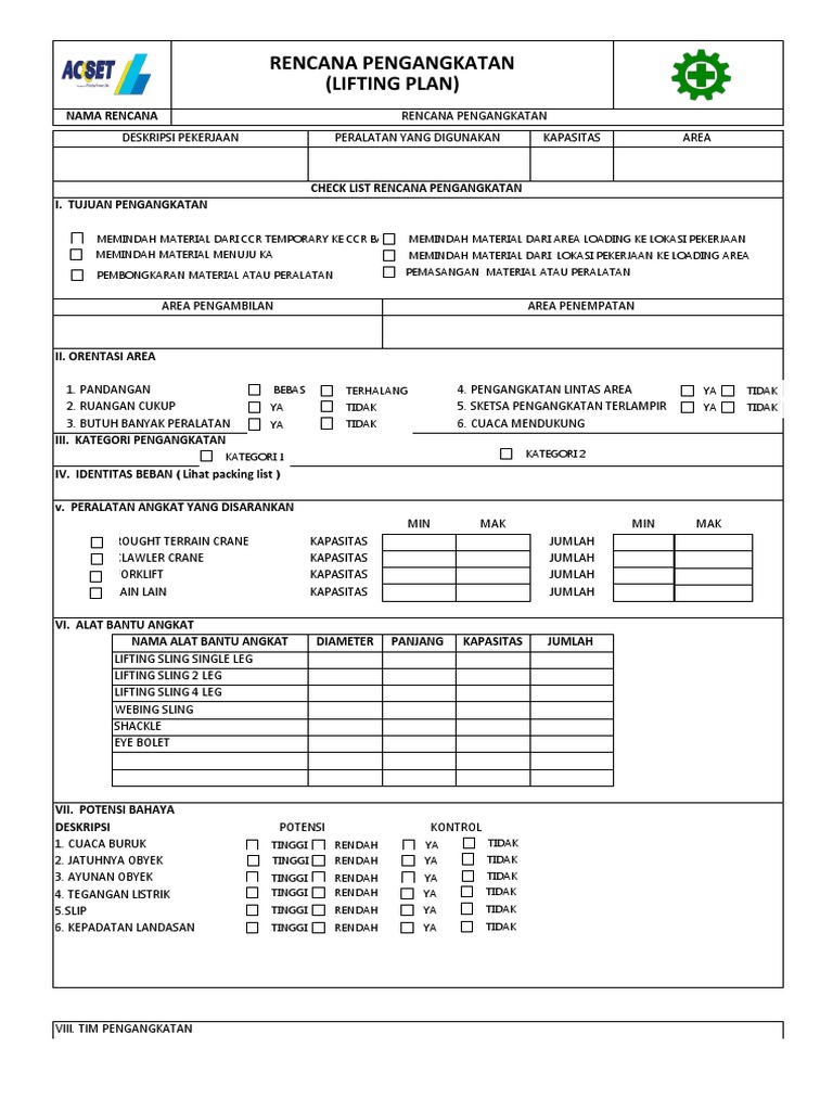 Lifting Plan Cheklist | PDF