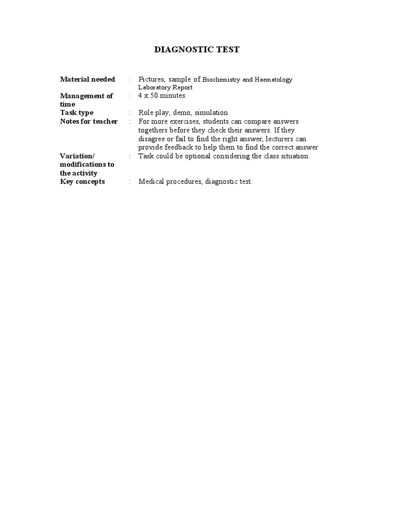 Diagnostic Test: Material Needed Management of Time Task Type Notes For ...