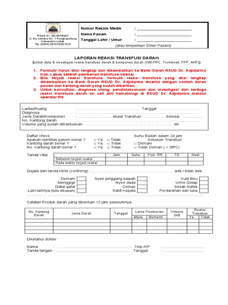Laporan Reaksi Transfusi Daraf | PDF