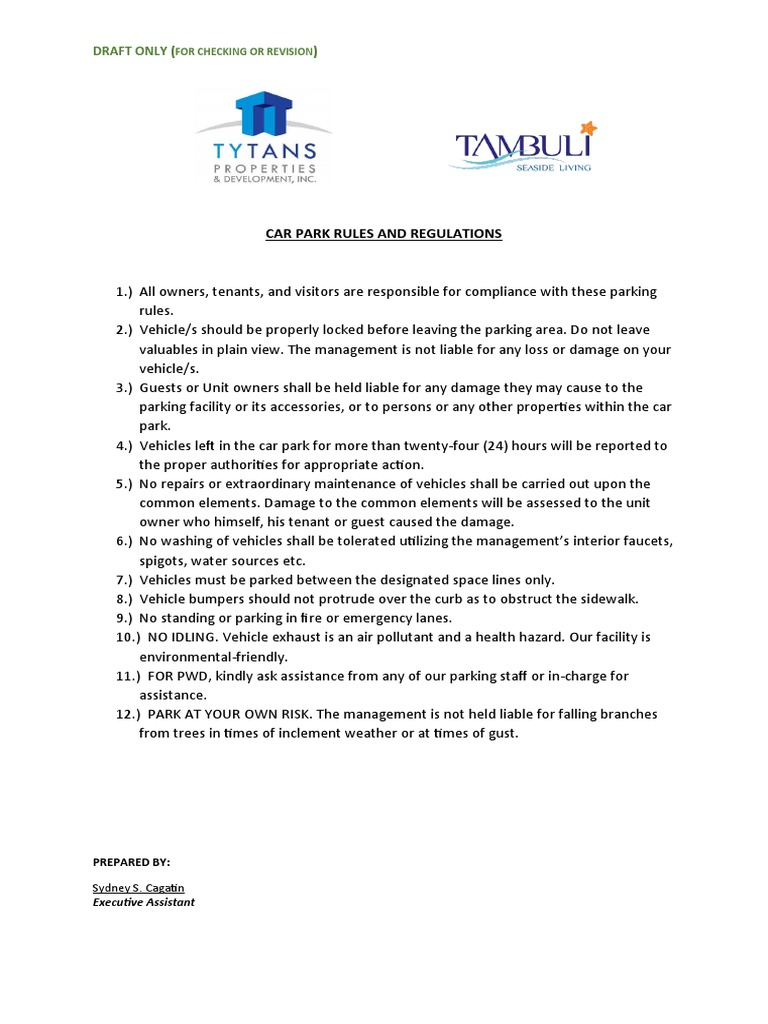 Car Park Rules and Regulations | PDF | Technology & Engineering