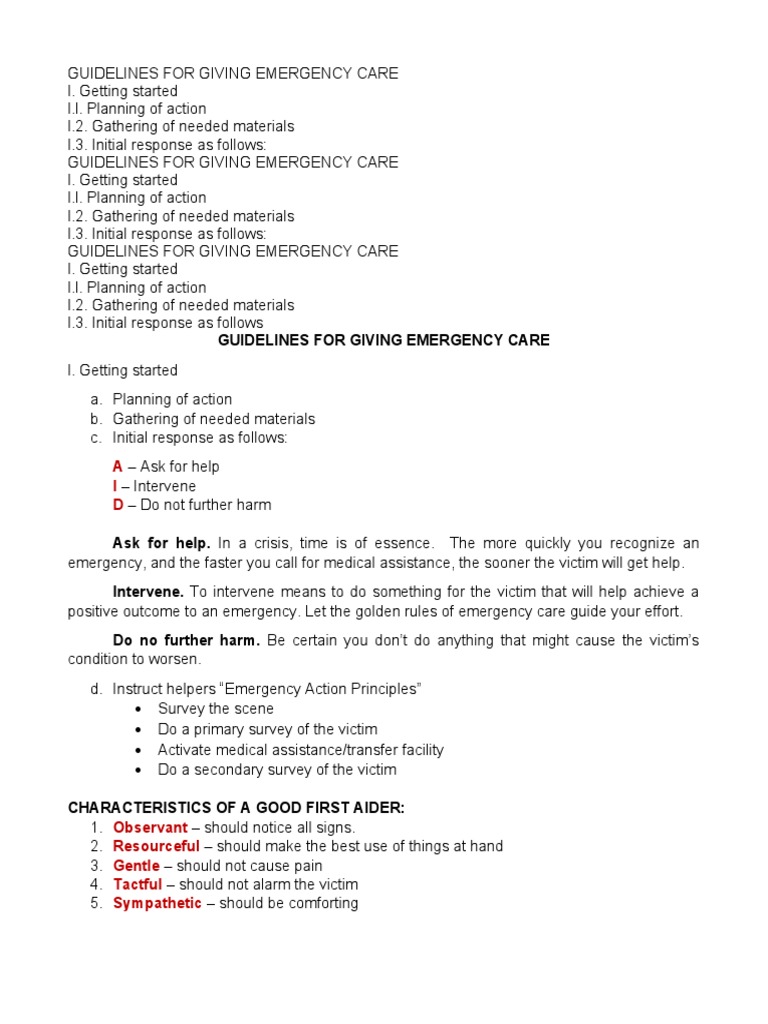 Guidelines For Giving Emergency Care | PDF | Diseases And Disorders ...