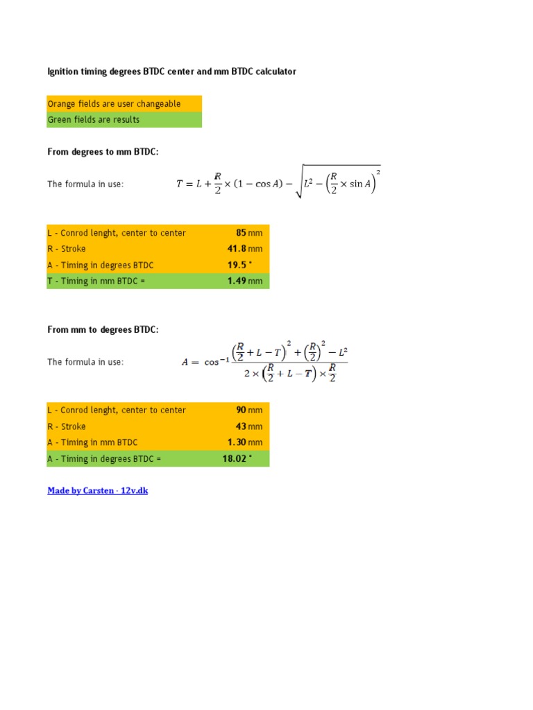 Ignition Timing Degrees BTDC Center and MM BTDC Calculator: Made by ...