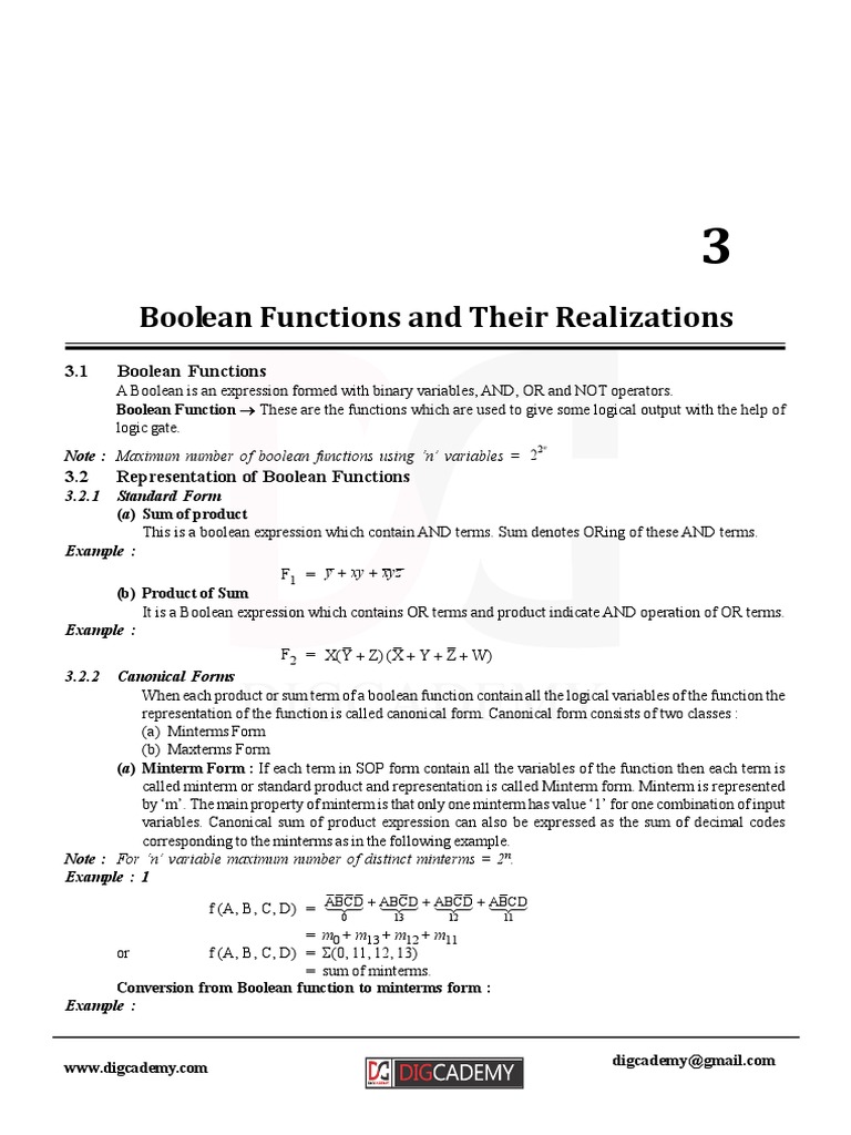 Chapter 3 Boolean Functions and K-Map | PDF | Logic Gate | Algebra