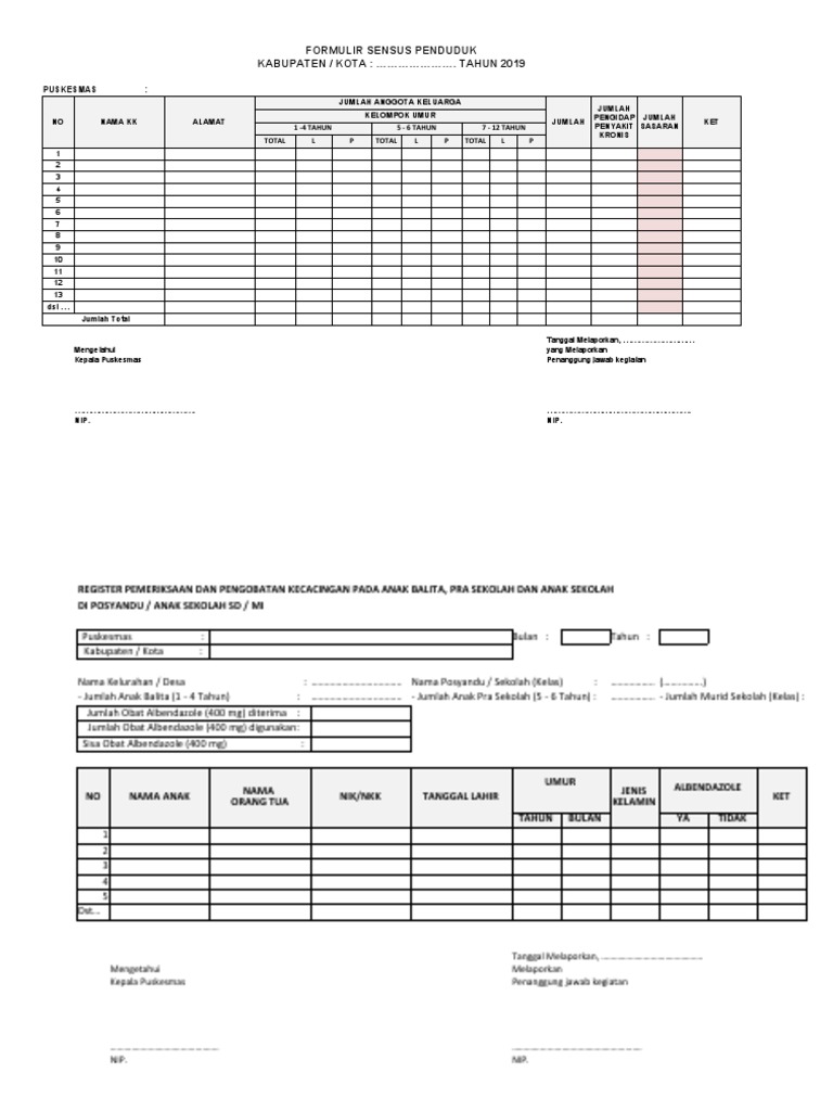 Format Data Sasaran Popm Cacingan 2021 Puskesmas | PDF