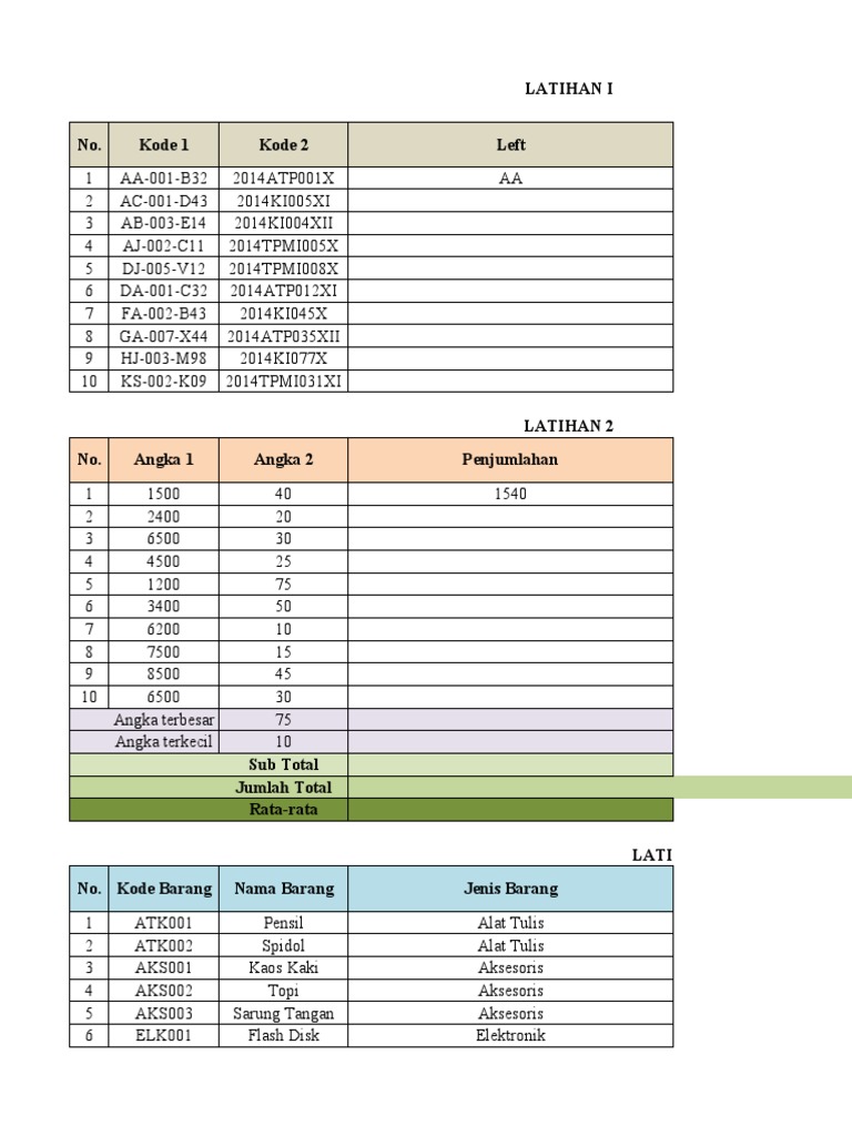 KKPI - Latihan EXCEL2 | PDF