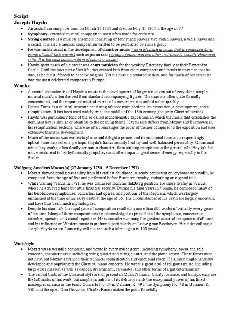 Script Joseph Haydn | PDF | Classical Period (Music) | Wolfgang Amadeus ...