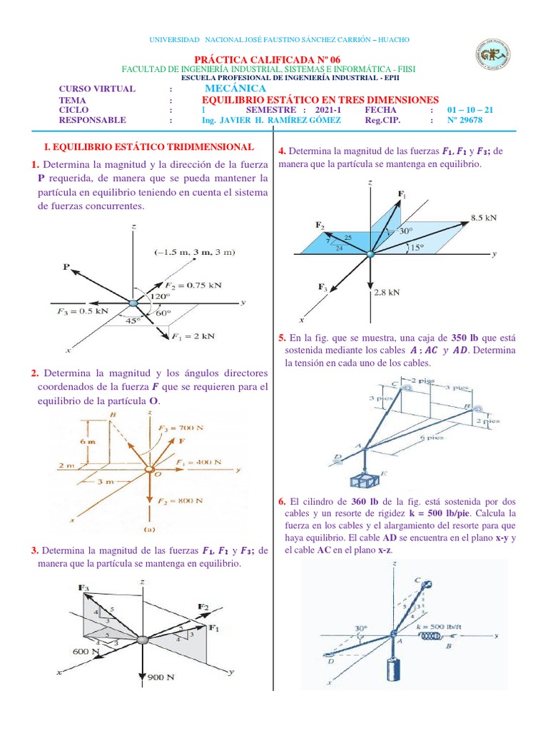 P.C. #6 - Equilibrio en Tres Dimensiones | PDF