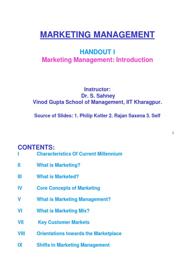 Introduction To Marketing Management | PDF | Marketing | Customer ...