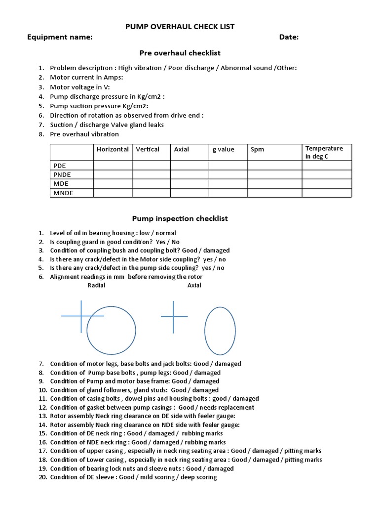 Checklist For Horizontal Centrifugal Pump Overhaul | PDF | Pump ...