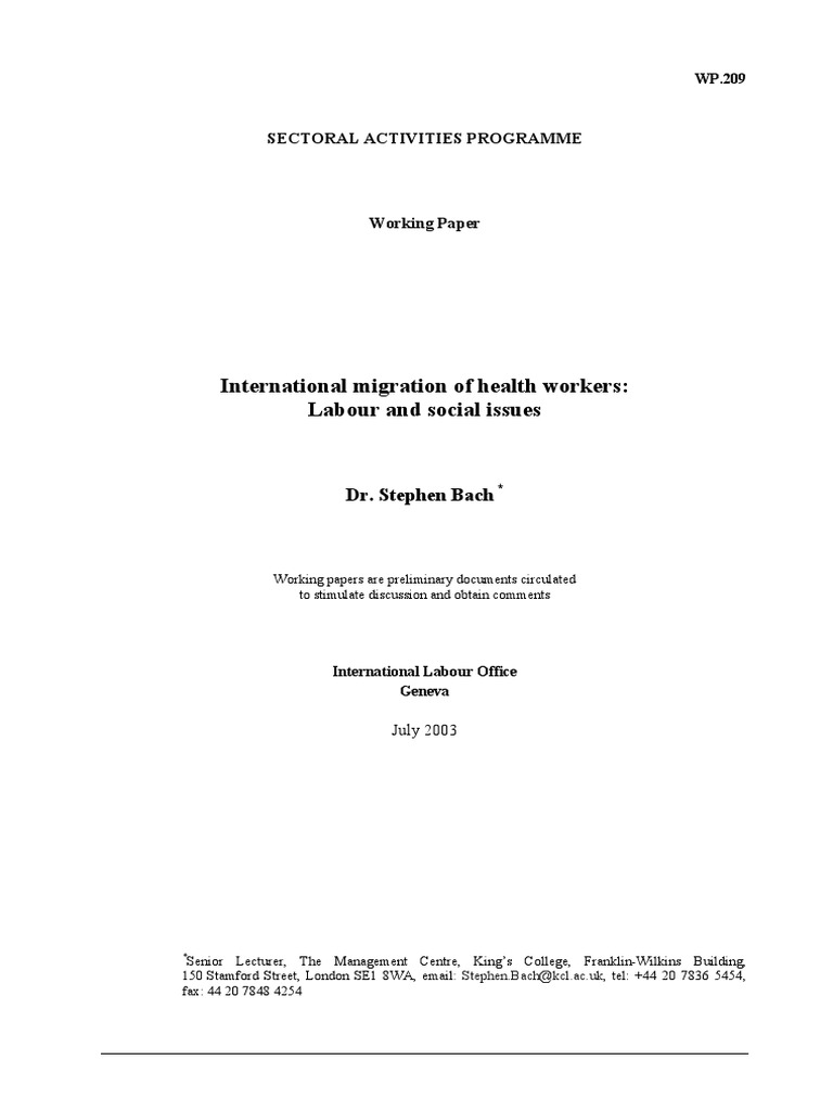 Bach Health Worker Migration WP | PDF | Human Migration | Immigration