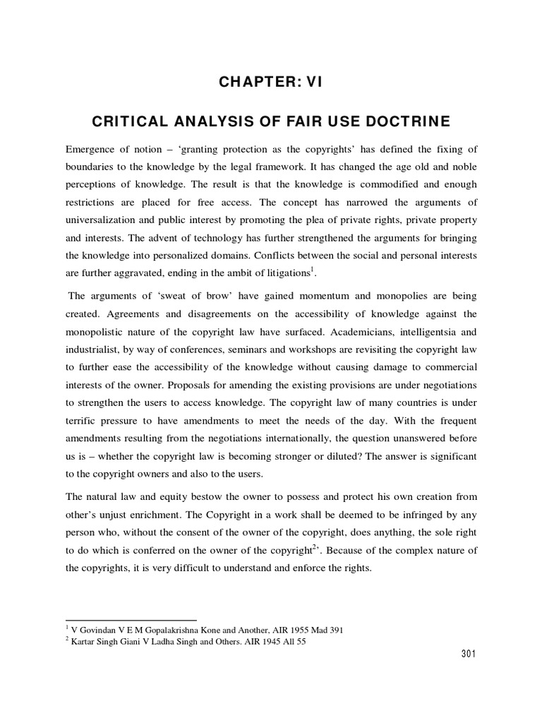 Critical Analysis of Fair Use Doctrine | PDF | Copyright | Fair Dealing