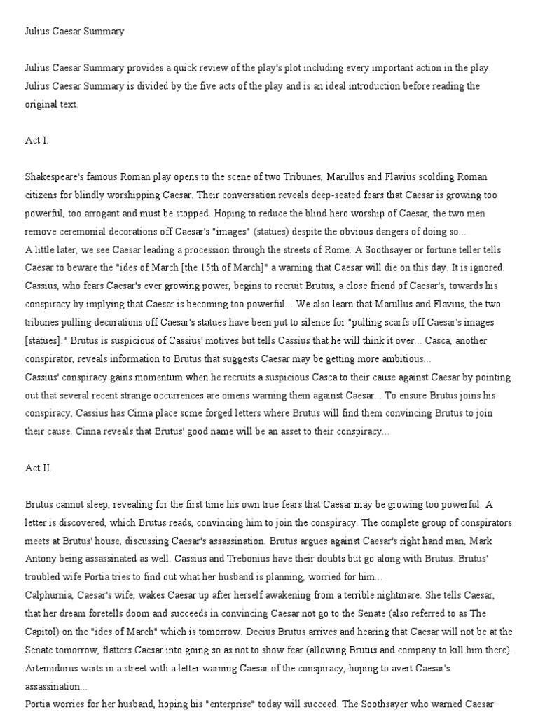 Julius Caesar Summary | PDF | Mark Antony | Julius Caesar