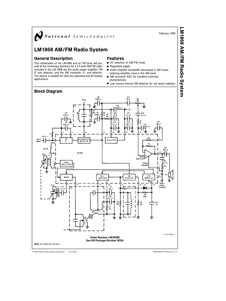 LM1868 AM/FM Radio System: General Description Features | PDF ...