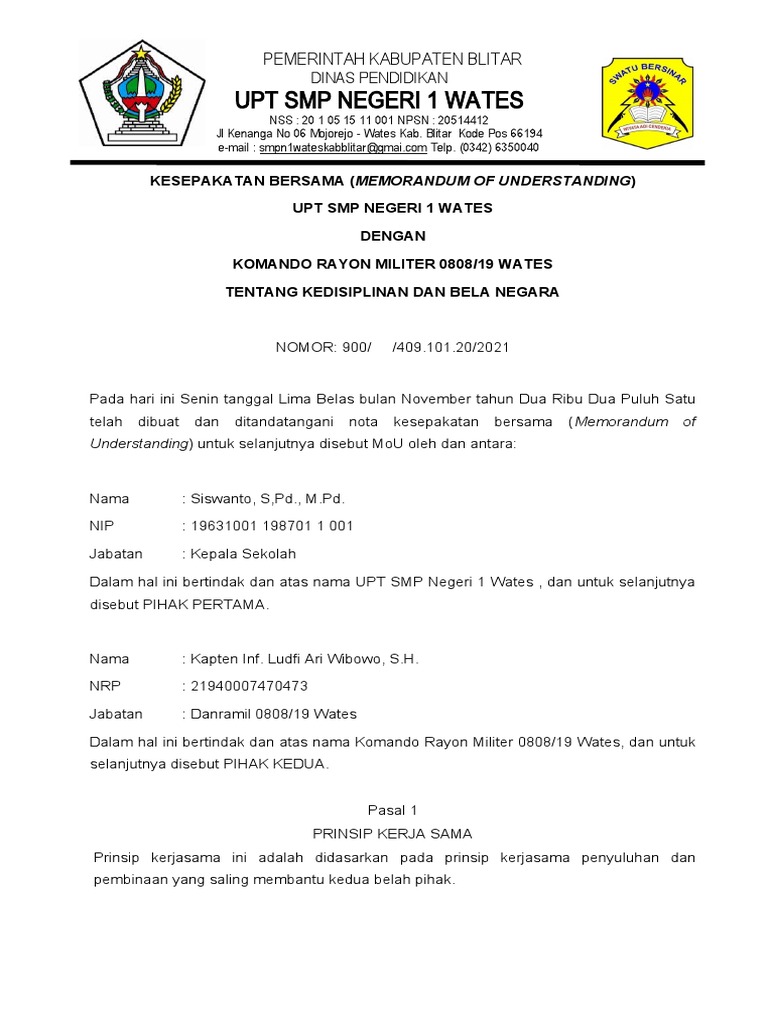 MOU Sekolah Dan Koramil | PDF