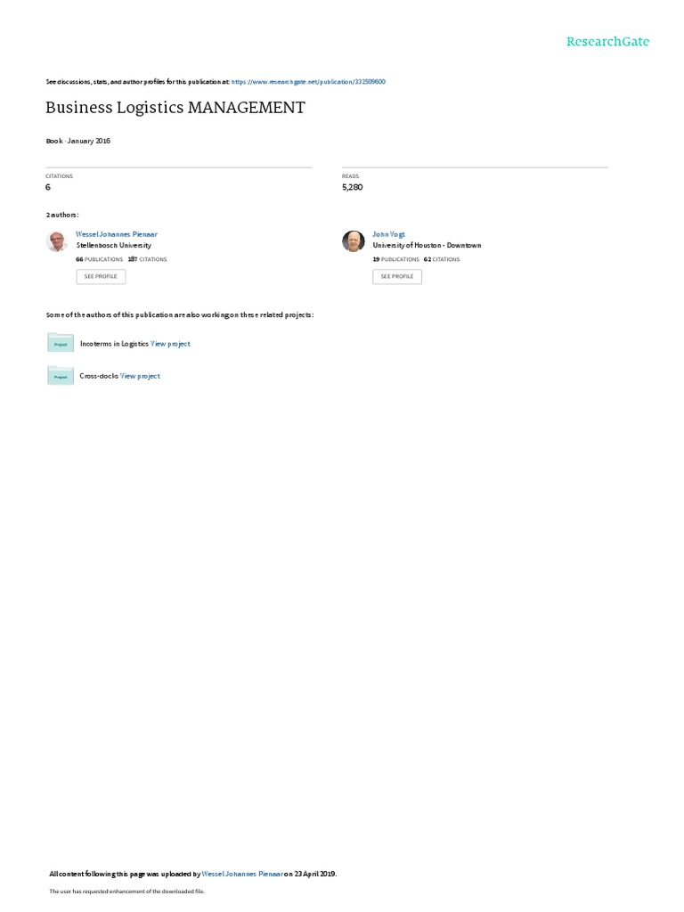 Business Logistics MANAGEMENT: January 2016 | PDF | Logistics | Supply ...