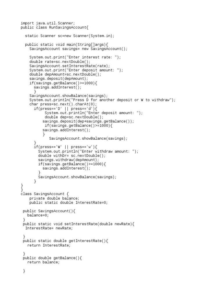 Java Savings Account Management Code | PDF | Computers