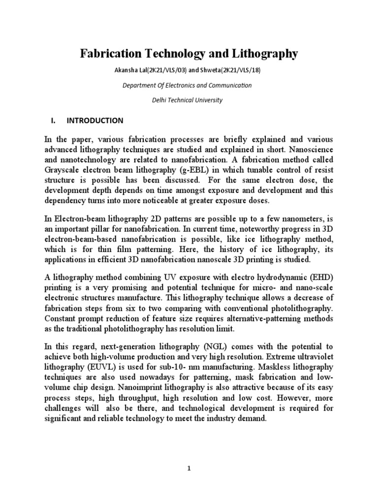 Review Paper On Lithography | PDF | Photolithography | Materials