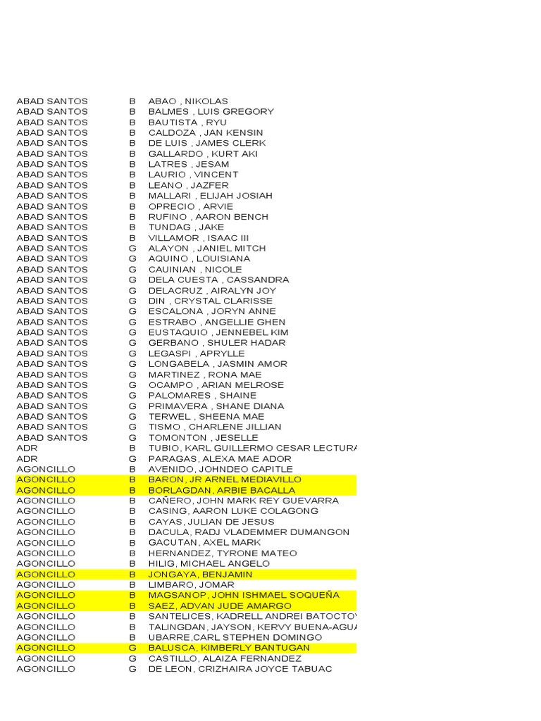 Student Name List by Section | PDF | Sports & Recreation