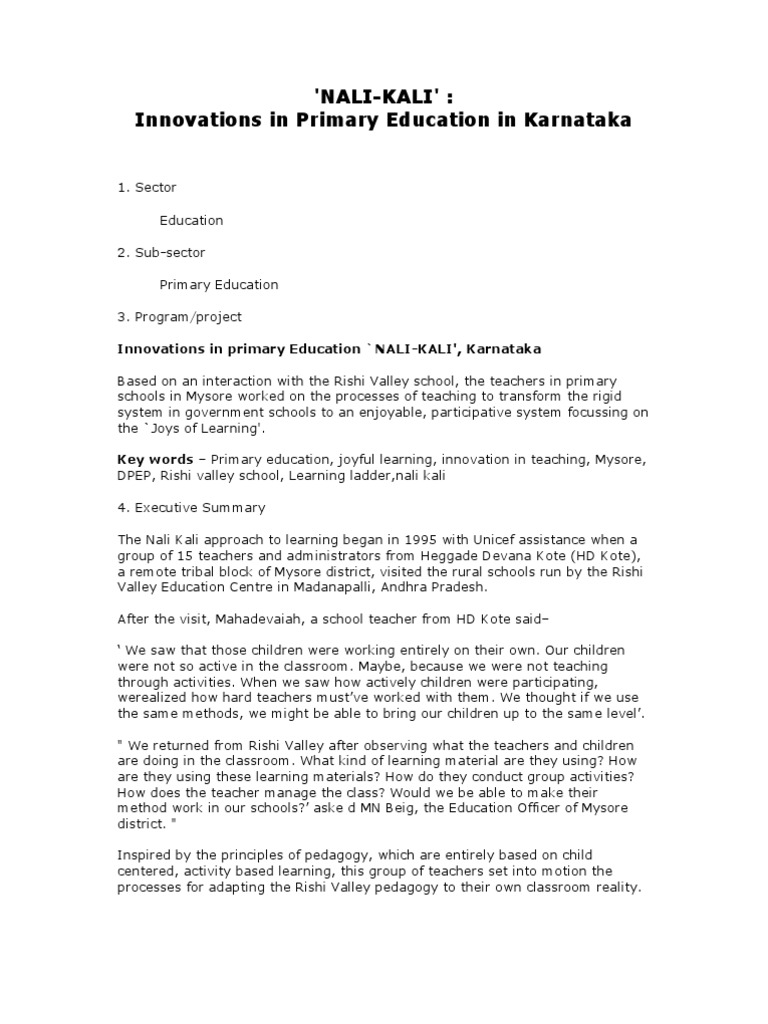 Igniting Joy in Learning: The Nali-Kali Approach and its Innovations in ...