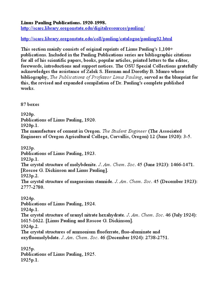 Linus Pauling Publications | PDF | Chemical Bond | Chemistry