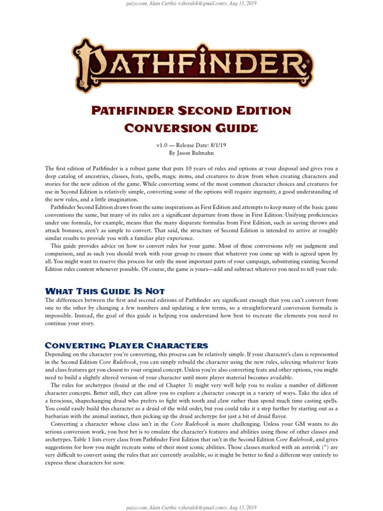 Pathfinder 2e Conversion Guide | PDF | Gary Gygax Games | Fantasy Games