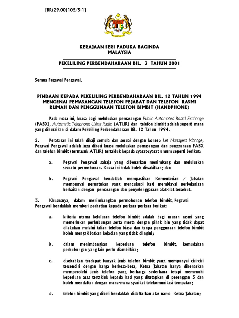 PEKELILING PERBENDAHARAAN - Pemasangan Telefon Pejabat Daan Rasmi Rumah ...