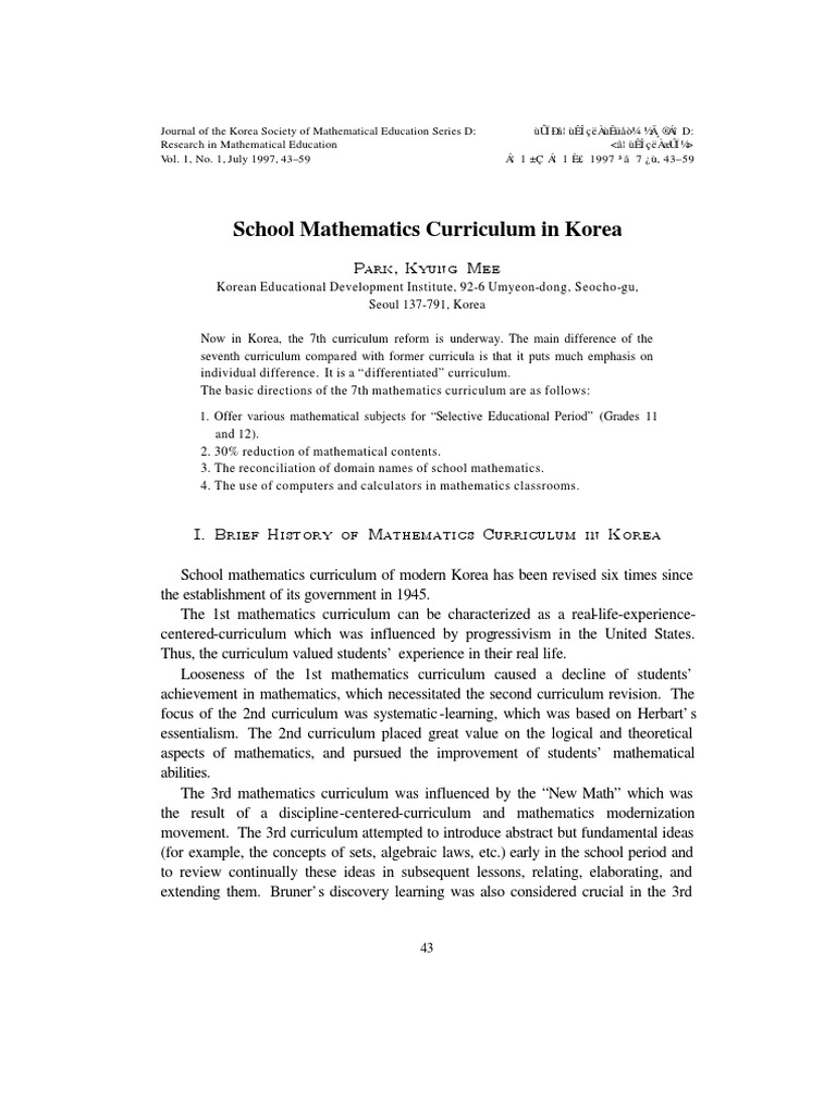 School Mathematics Curriculum in Korea | PDF